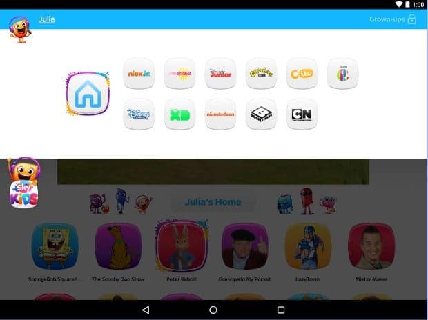 Sky Kids App für Tablet mit Inhalten für Kinder